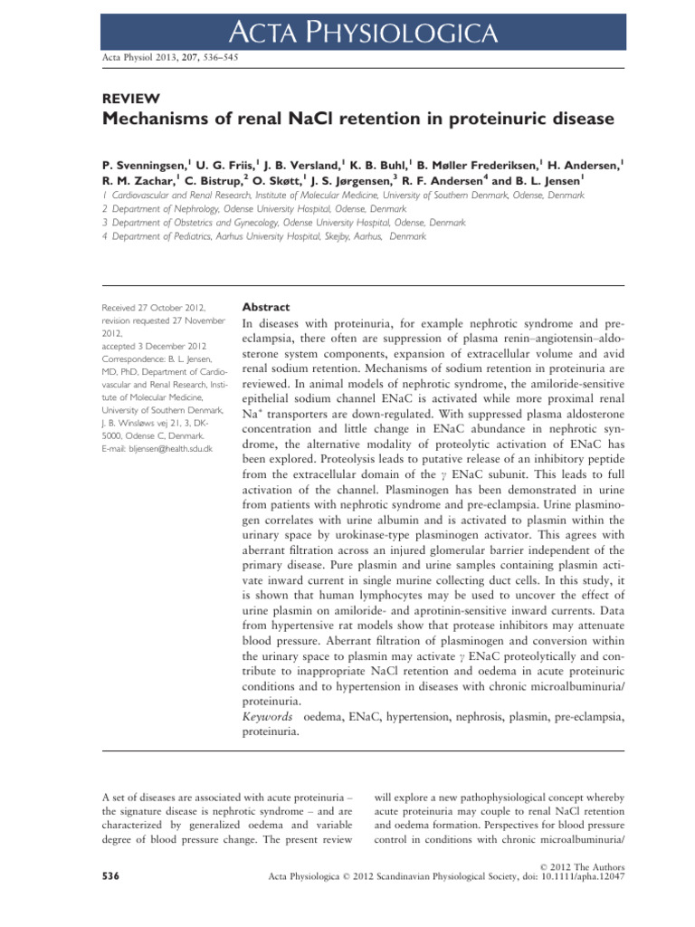 NaCl Retention Mechanisms in Proteinuria | PDF | Kidney | Edema