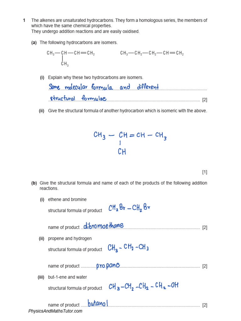 Alcohols & Carboxylic Acids 6 QP PDF | PDF | Alkene | Glucose