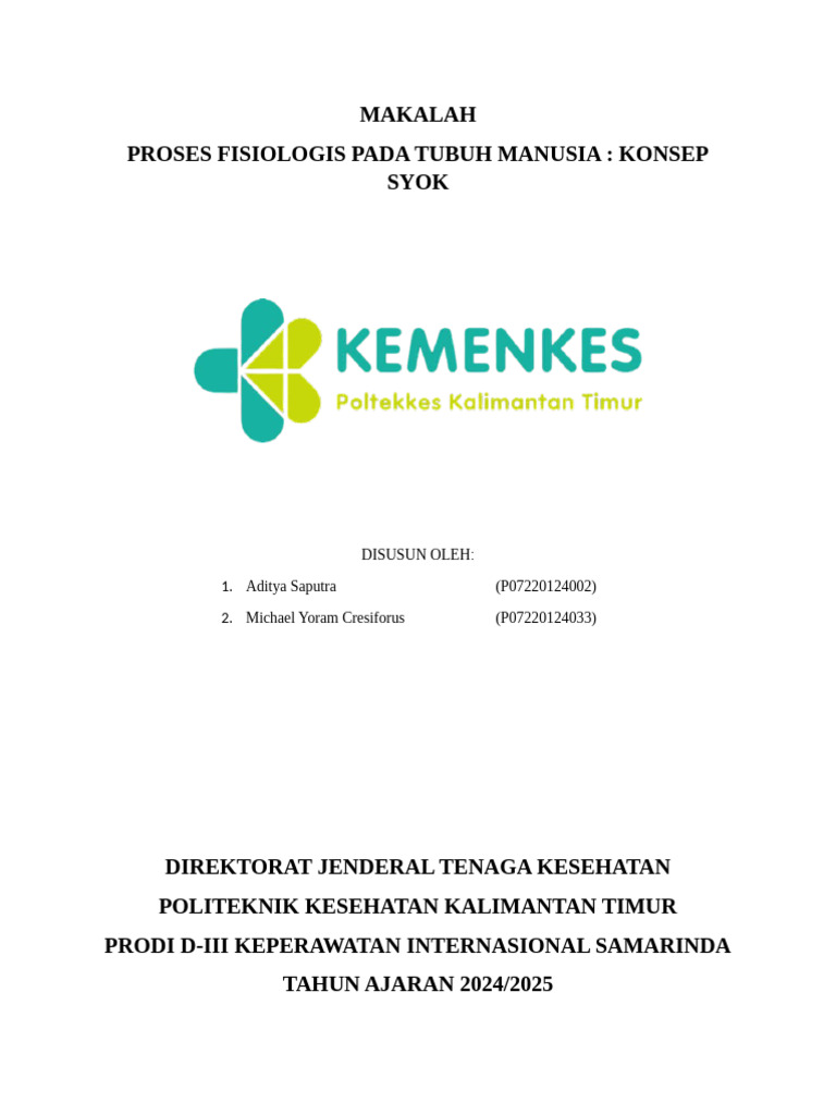 Makalah Patofisiologi Kel 5 (Syok) | PDF