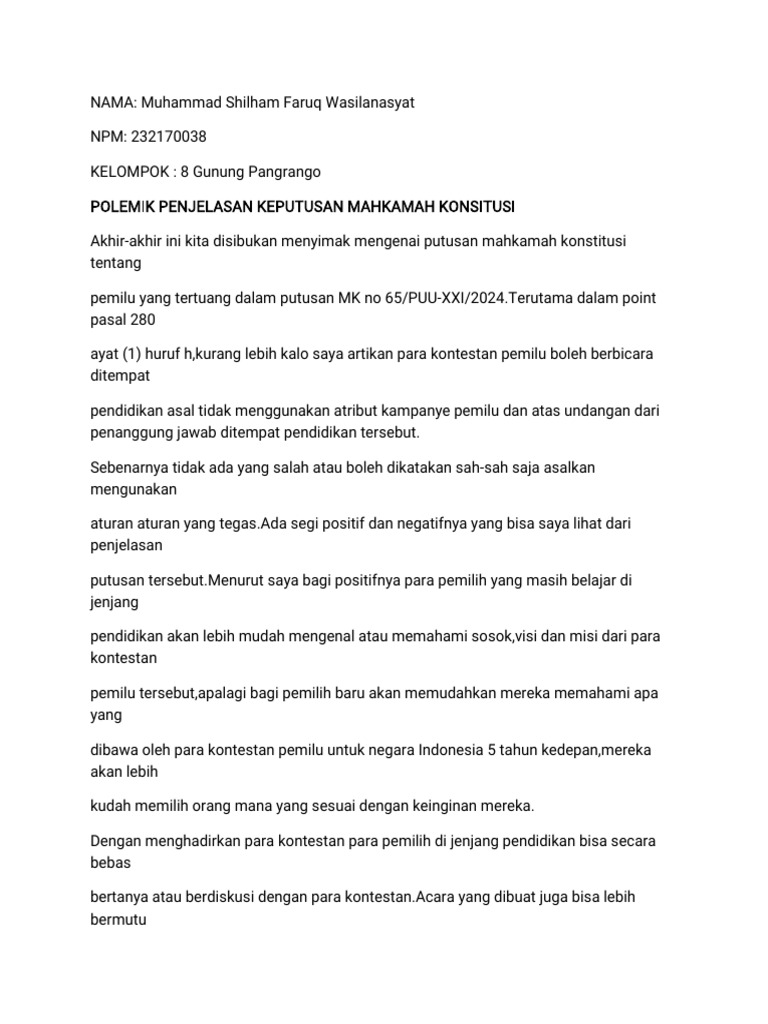 Essay Putusan MK | PDF