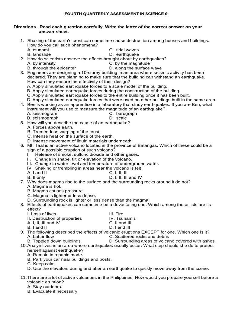 G6-Fourth Quarterly Assessment in Science | PDF | Planets | Solar System