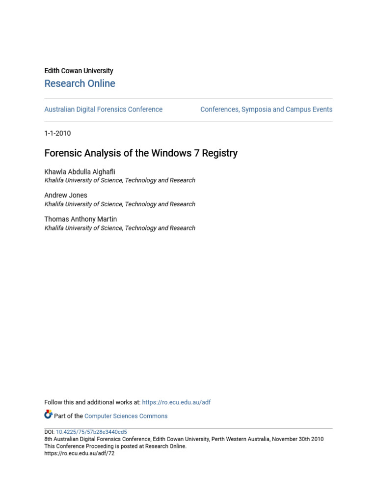 Windows 7 Registry Forensic Analysis | PDF | Windows Registry | Computing