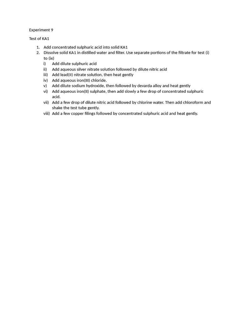 Procedure Experiment 9 | PDF