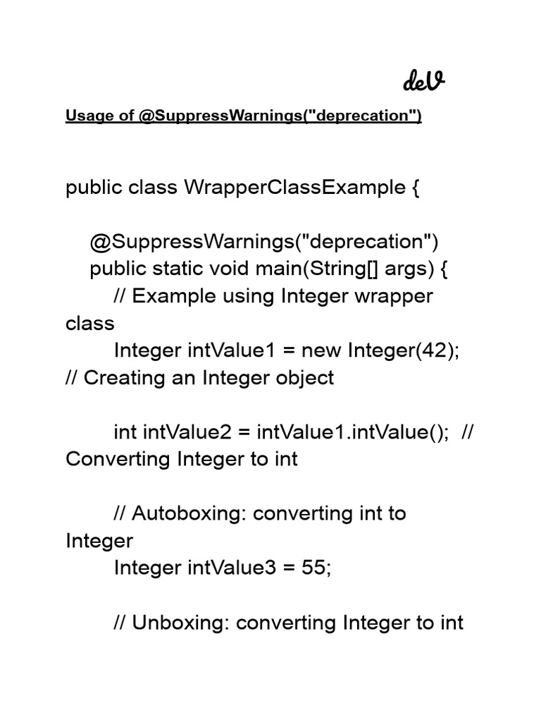@SuppressWarnings (Deprecation) Dev | PDF