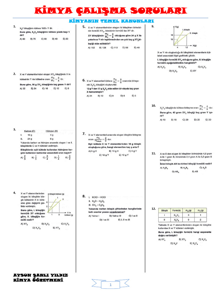 Ki̇myanin Temel Kanunlari Soru | PDF