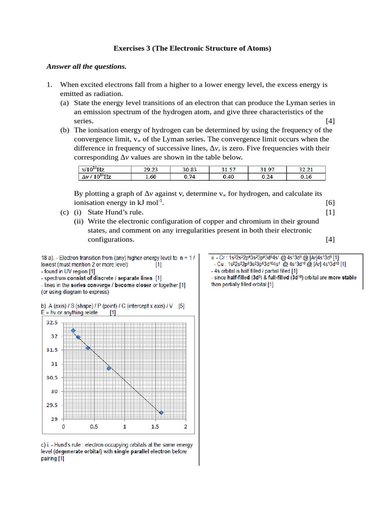 Electronic Structure of Atoms Exercises | PDF | Energy Level | Electron ...
