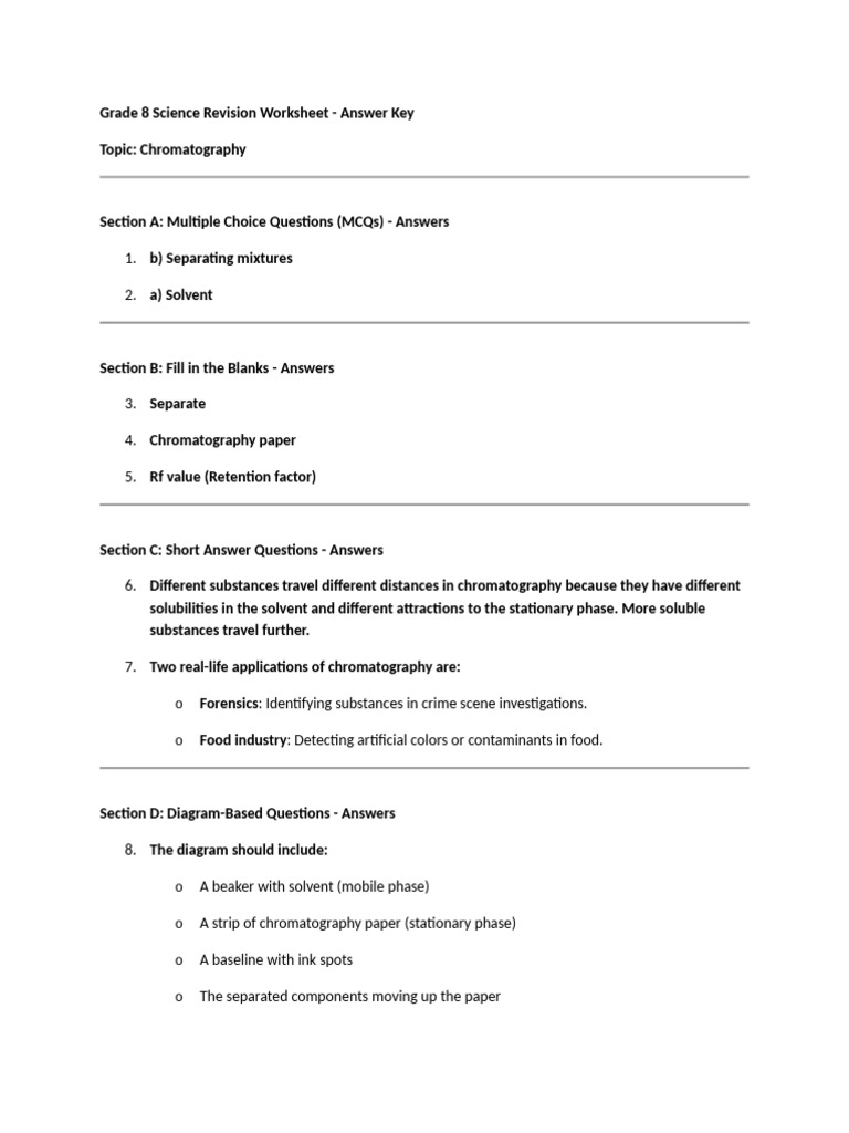 Chromatography Worksheet Answers | PDF