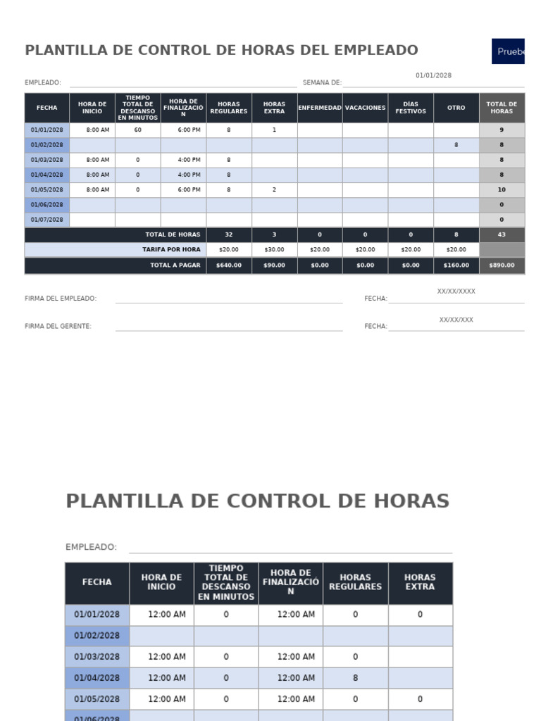 Contro de Asistencia IC-Employee-Timesheet-11306 - ES | PDF