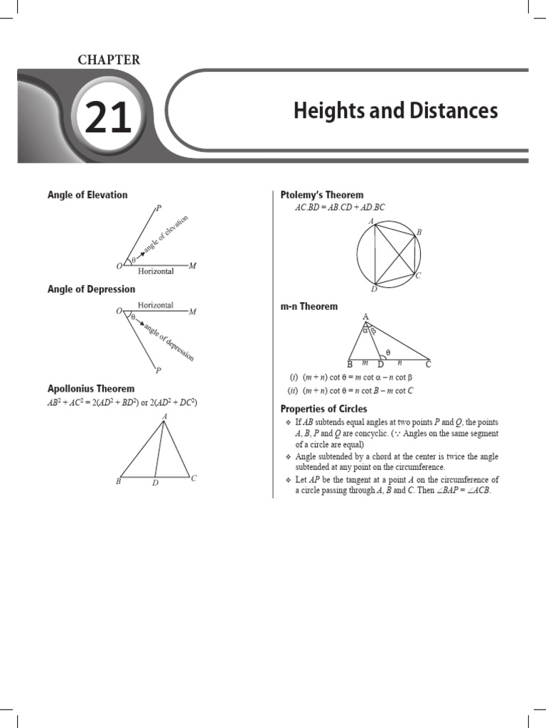 Height and Distance Theorems Explained | PDF | Circle | Trigonometry
