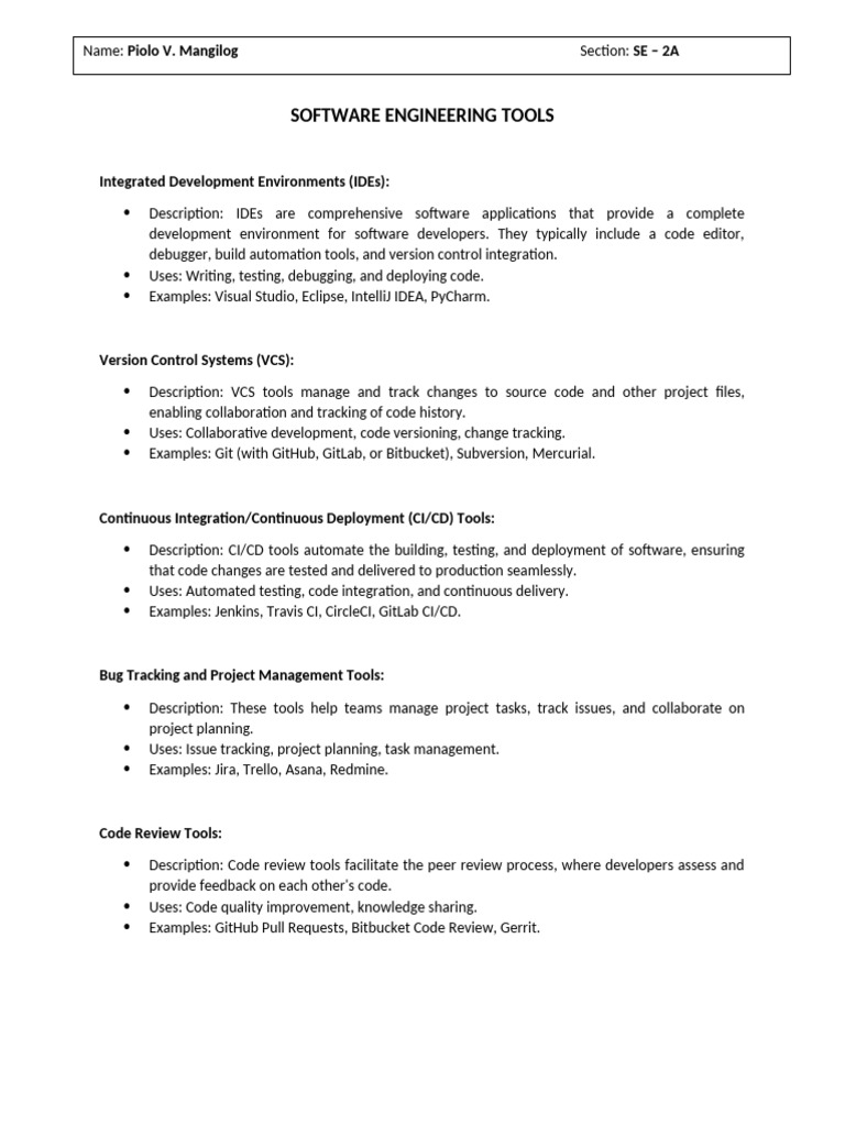 Software Engineering Tools | PDF | Integrated Development Environment | Version Control