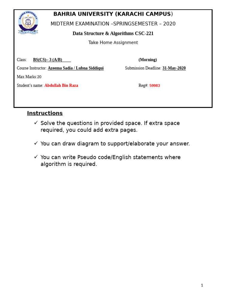 DSA_MID_036_Abdullah.docx | PDF | Computer Data | Computer Science