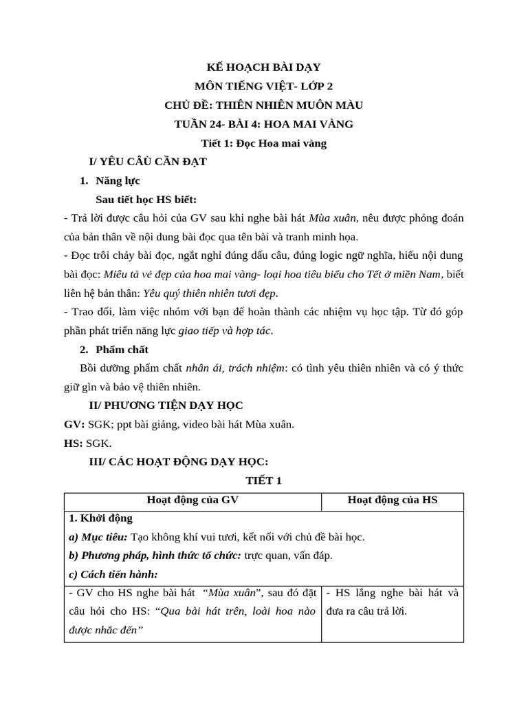 KHBD - TV - ĐỌC - Tuần 24 | PDF