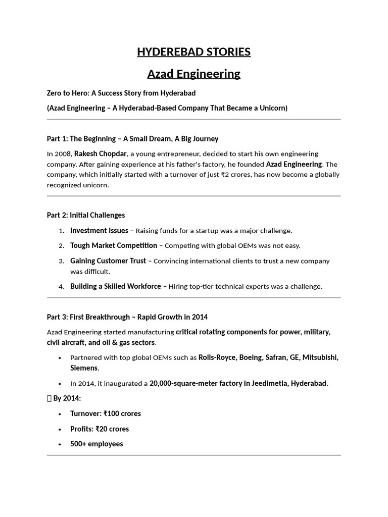 Azad Engineering: From Startup to Unicorn | PDF | Startup Company ...