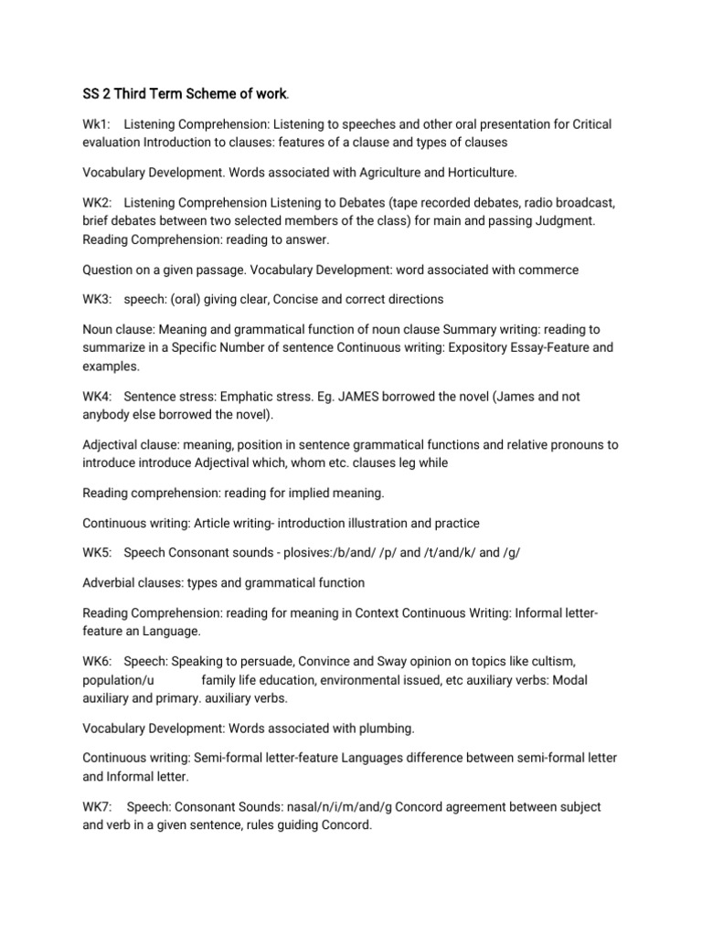 7781 - SS 2 Third Term Scheme of Work | PDF | Clause | Word