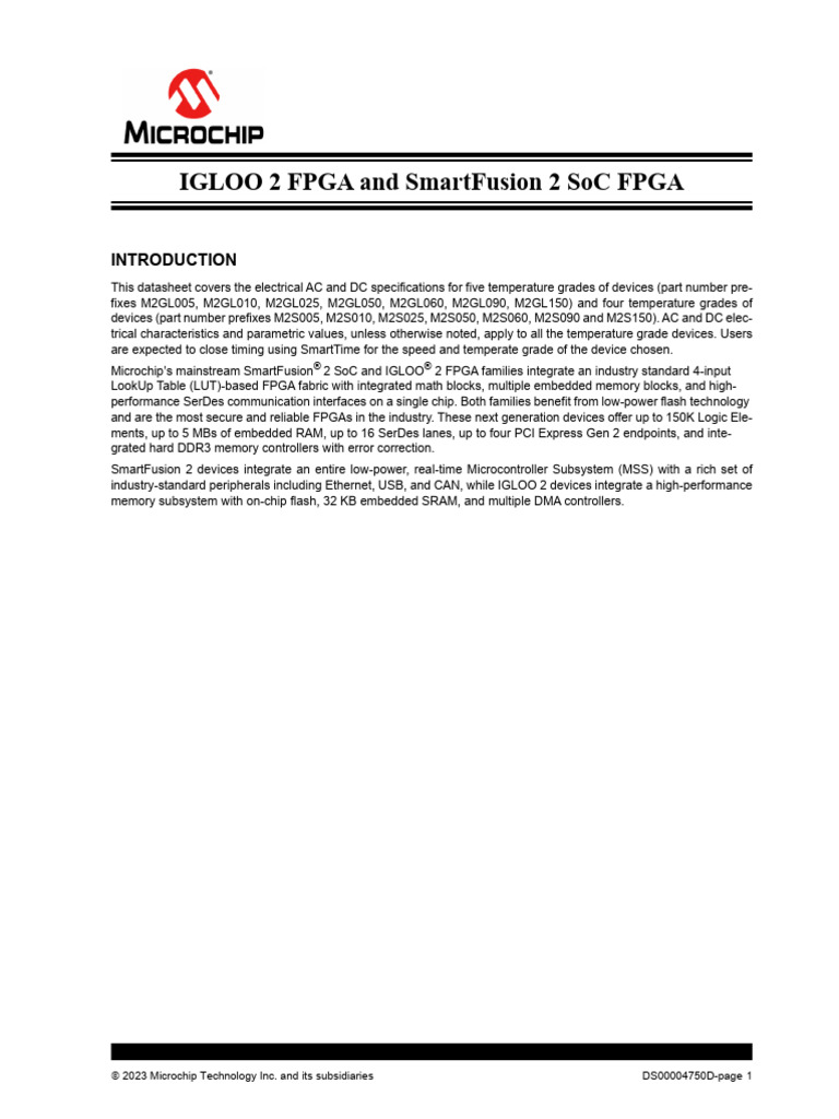 Igloo 2 Fpga and Smartfusion 2 Soc Fpga: 2023 Microchip Technology Inc. and Its Subsidiaries ...
