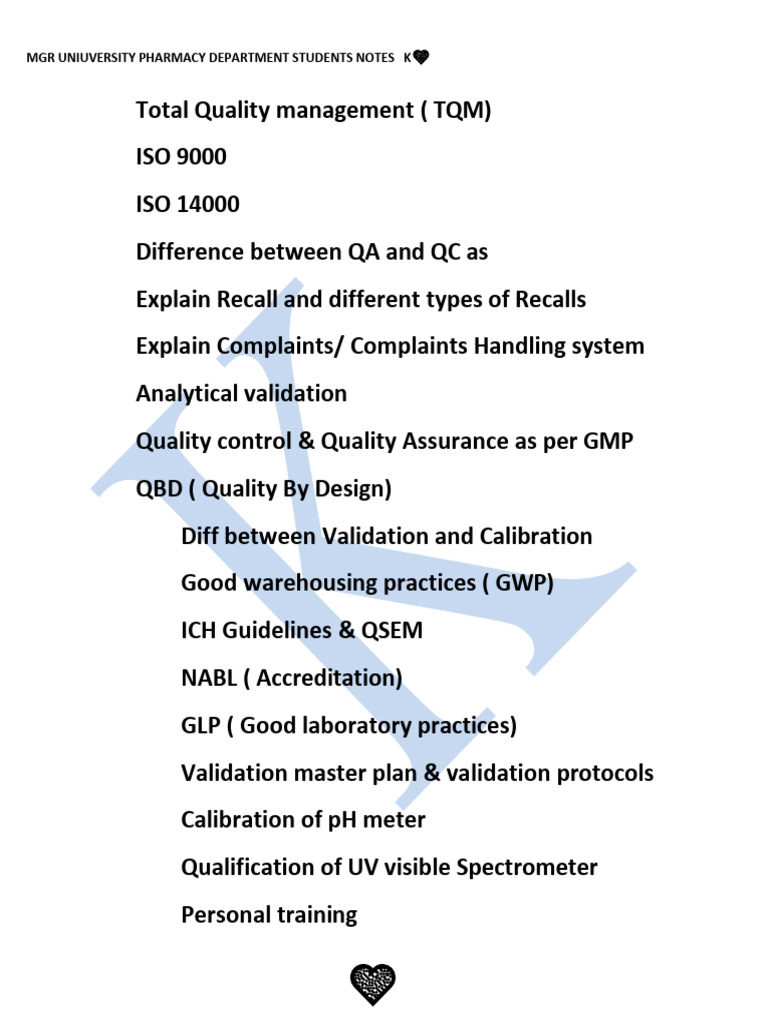 Quality Assurance 6th Sem IMP Question and Answer UNIVERSITY | PDF | Calibration | Detection Limit