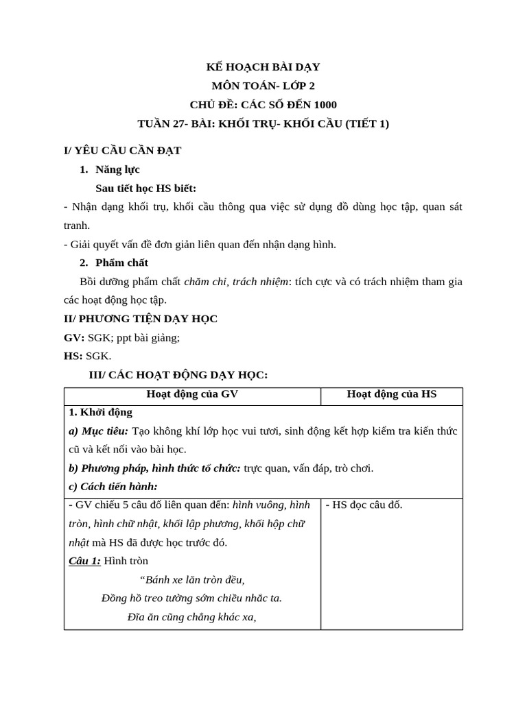 KHBD_Toán_T27_Khối trụ | PDF