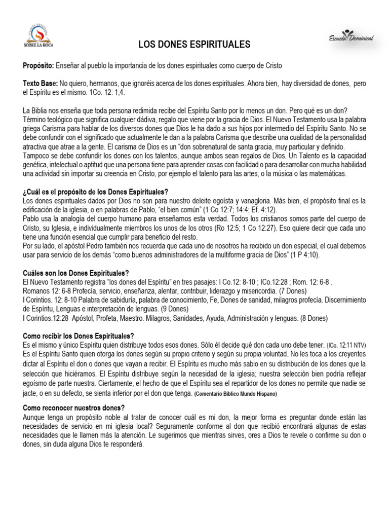 Importancia de los Dones Espirituales | PDF | Don espiritual ...