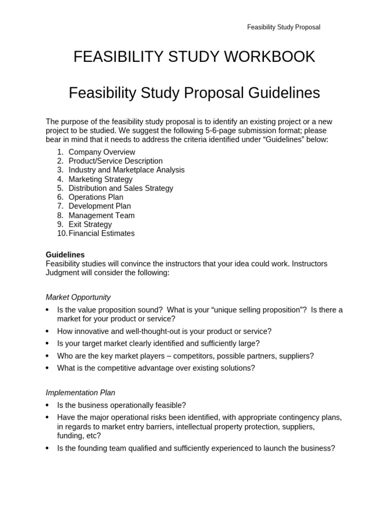 Feasibility Study Proposal Guidelines | PDF | Feasibility Study | Marketing