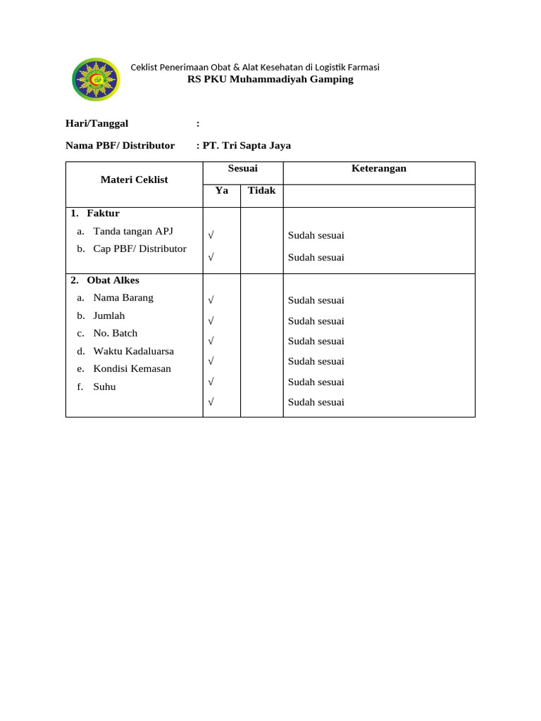 Ceklis Dan SOP | PDF