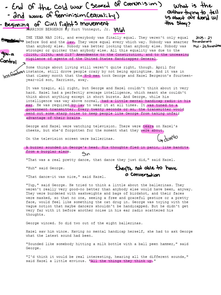 Harrison Bergeron: A Dystopian Equality Tale | PDF