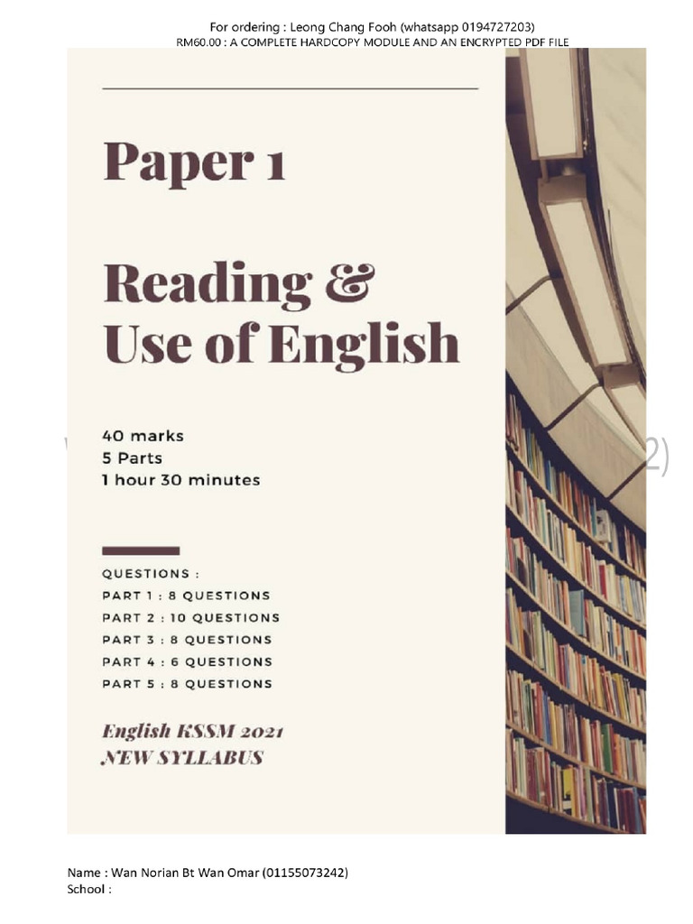 CEFR KSSM SPM English Module Paper 1 & 2 | PDF