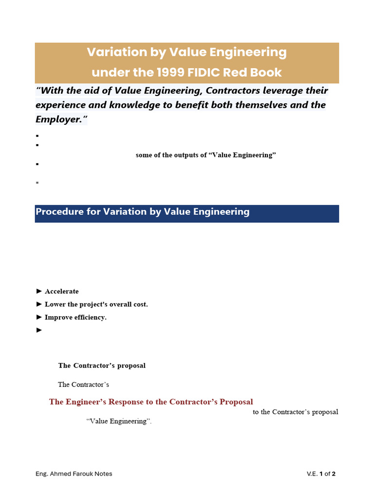 FIDIC Value Engineering Variations Guide | PDF | Specification ...