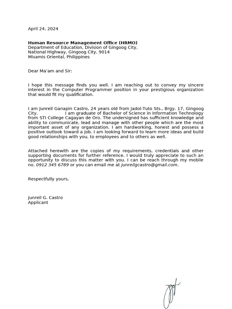 Sample Application Letter Template | PDF