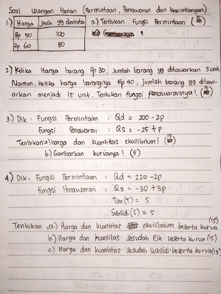 UH1_Permintaan, Penawaran dan Keseimbangan Pasar | PDF