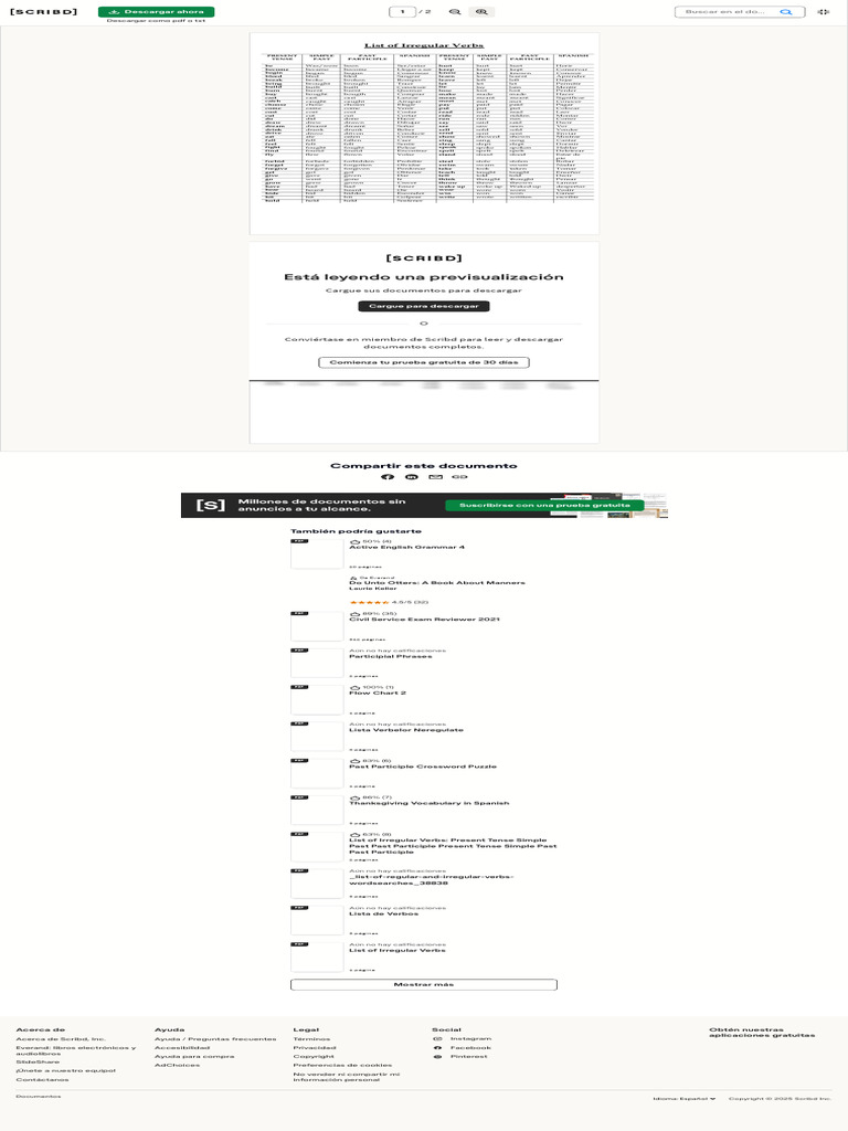 Lista de Verbos Regulares e Irregulares PDF Syntax Semantic Units | PDF | Linguistics | Grammar