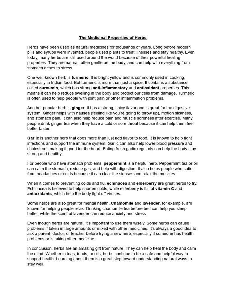 Medicinal Properties of Herbs | PDF | Ginger | Turmeric