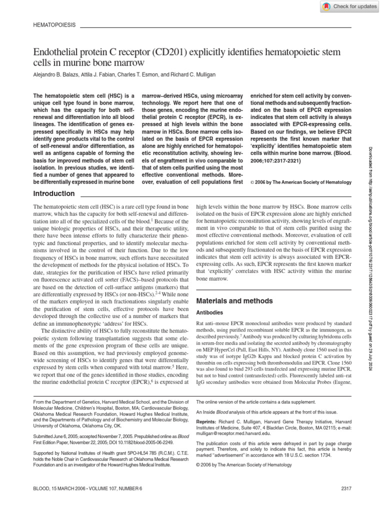 Endothelial Protein C Receptor (CD201) Explicitly Identifies ...