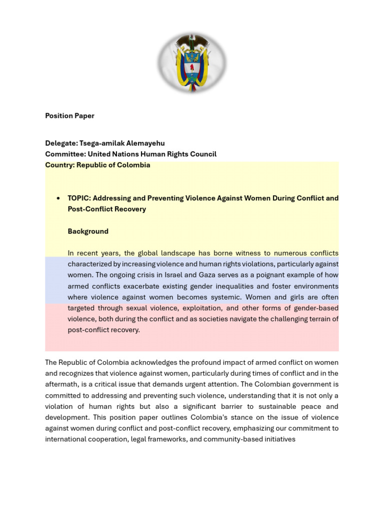 Tsega-Amlak MUN Position Paper | PDF | Violence | Violence Against Women
