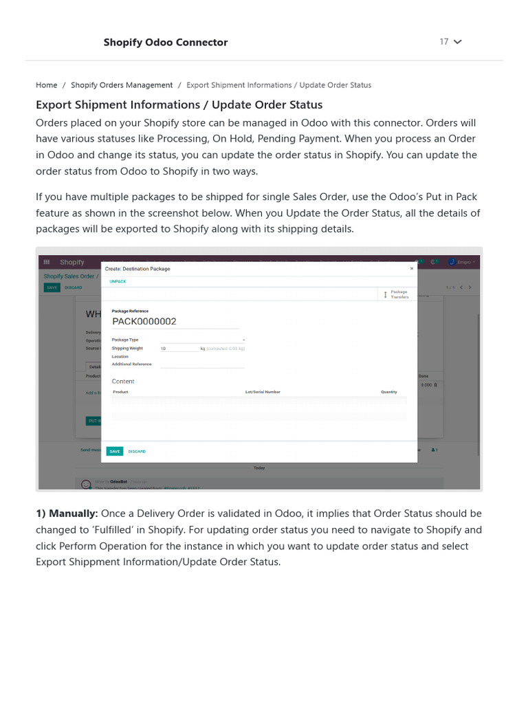 Shopify Order Status Update in Odoo | PDF