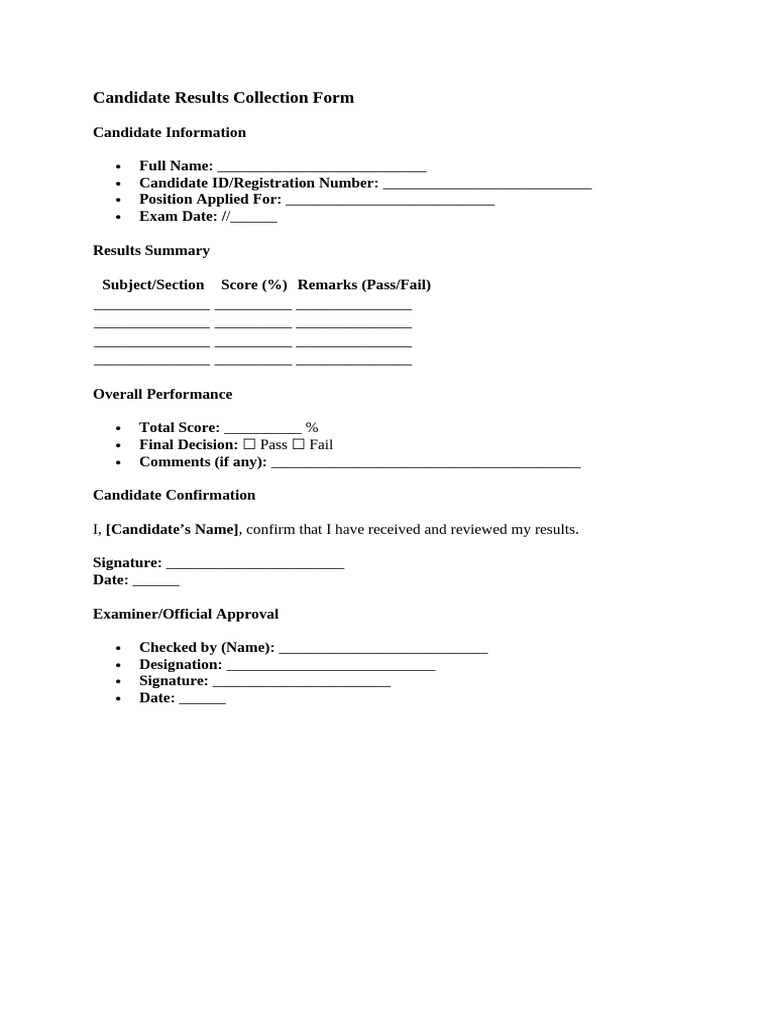 Candidate Results Collection Form | PDF