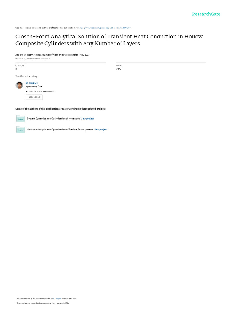 Closed-Form Analytical Solution of Transient Heat Conduction in Hollow Composite Cylinders With ...