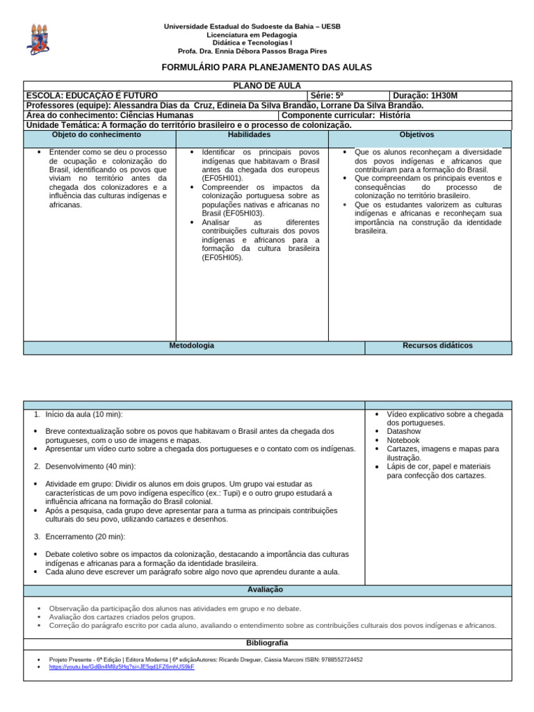 Formulário Plano de Aulas 2024 para Preencher | PDF | Povos indígenas | Brasil