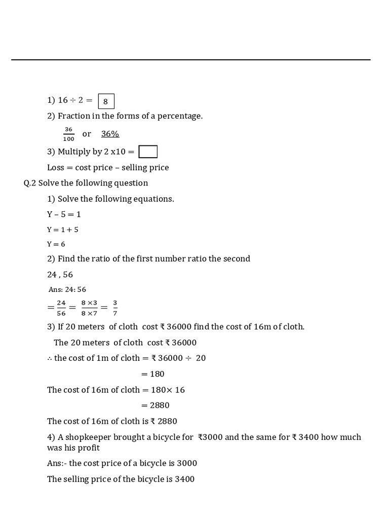 6th Grade Math Worksheet Answers | PDF | Elementary Mathematics | Numbers