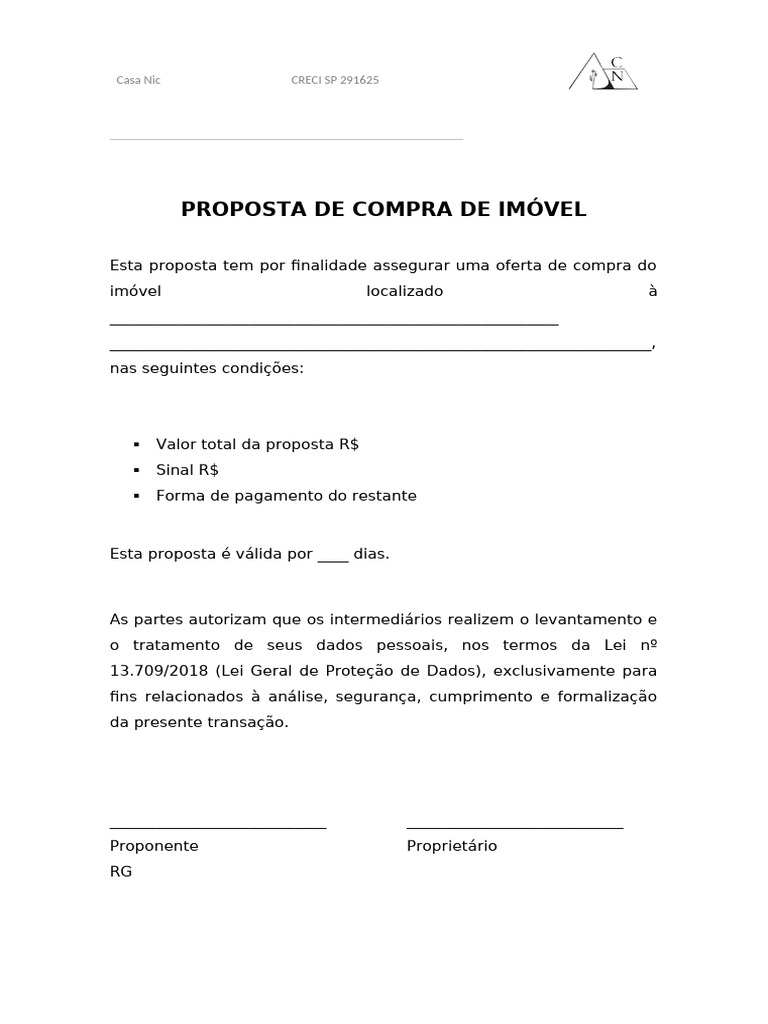 Carta Proposta Compra de Imóvel | PDF
