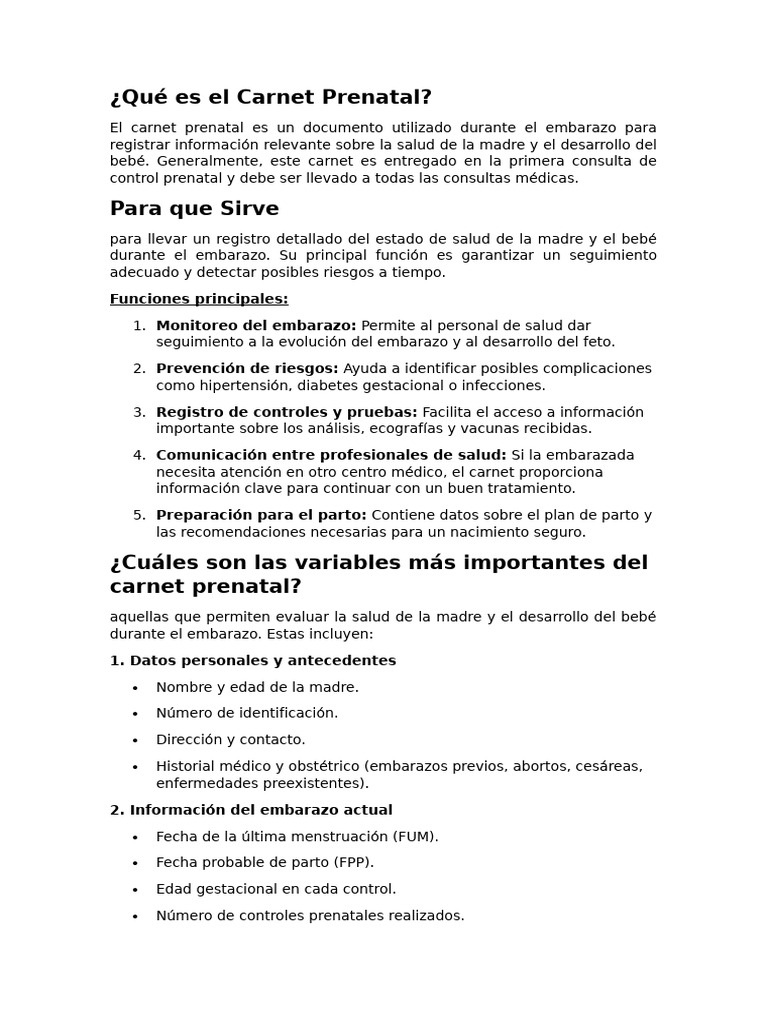 Guía Completa del Carnet Prenatal | PDF | El embarazo | Parto