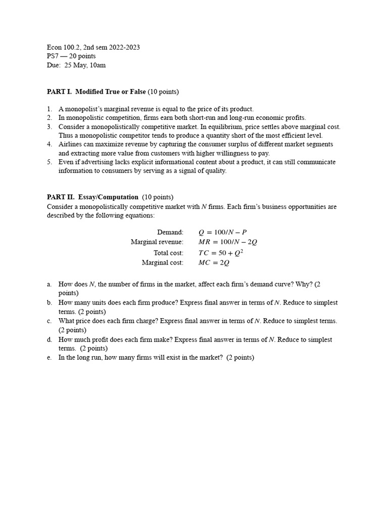 Econ100.2 PS7 | PDF