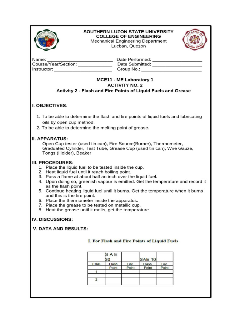 Activity 2 Flash and Fire Points of Liquid Fuels and Grease | PDF