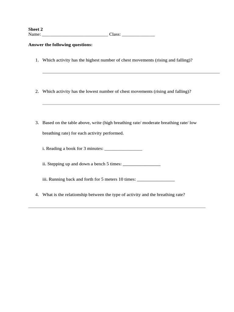 Breathing Rate Activity Analysis Worksheet | PDF