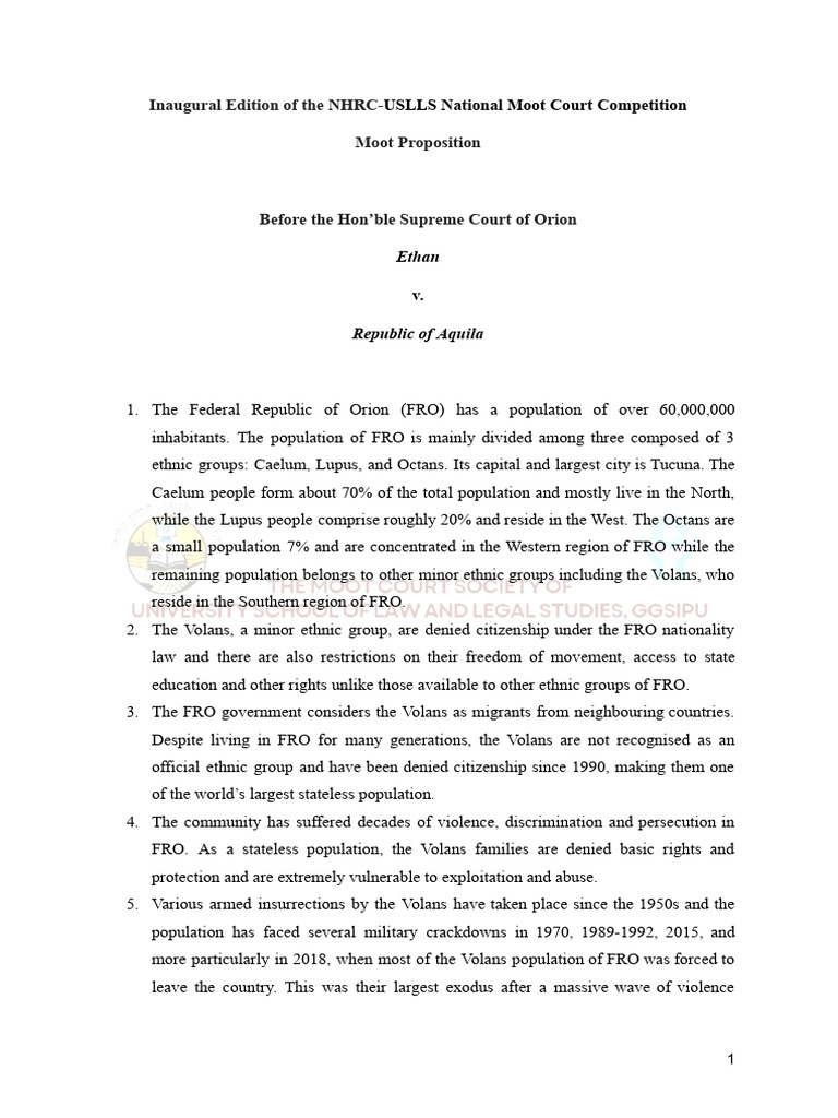 Moot Proposition NHRC USLLS National Moot Court Competition 2023 1 | PDF | International Law ...