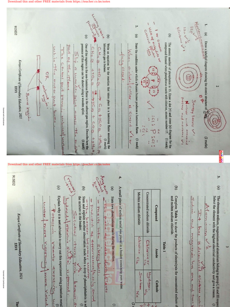 KCSE 2021 Chemistry Paper 1 Marking Scheme Teacher - Ke | PDF