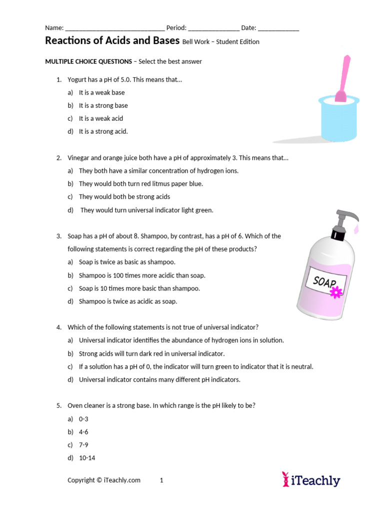 3 11 Bell Work SE Reactions of Acids and Bases | PDF