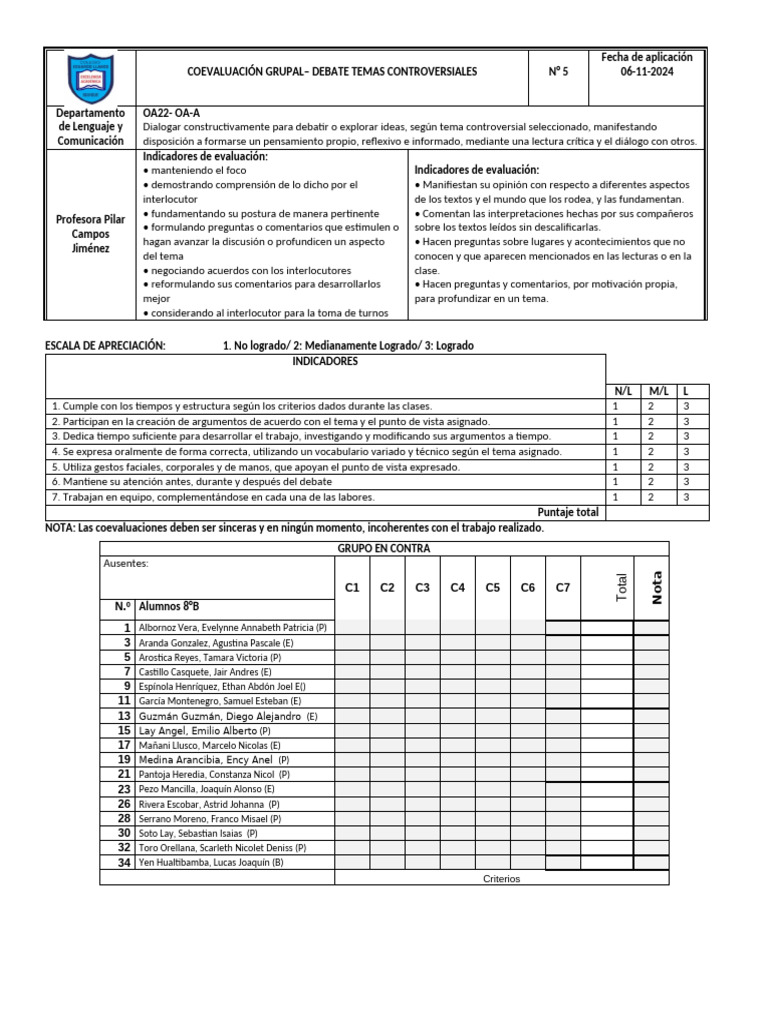 Coevaluación Debate Temas Controversiales | PDF | Cognición | Comunicación