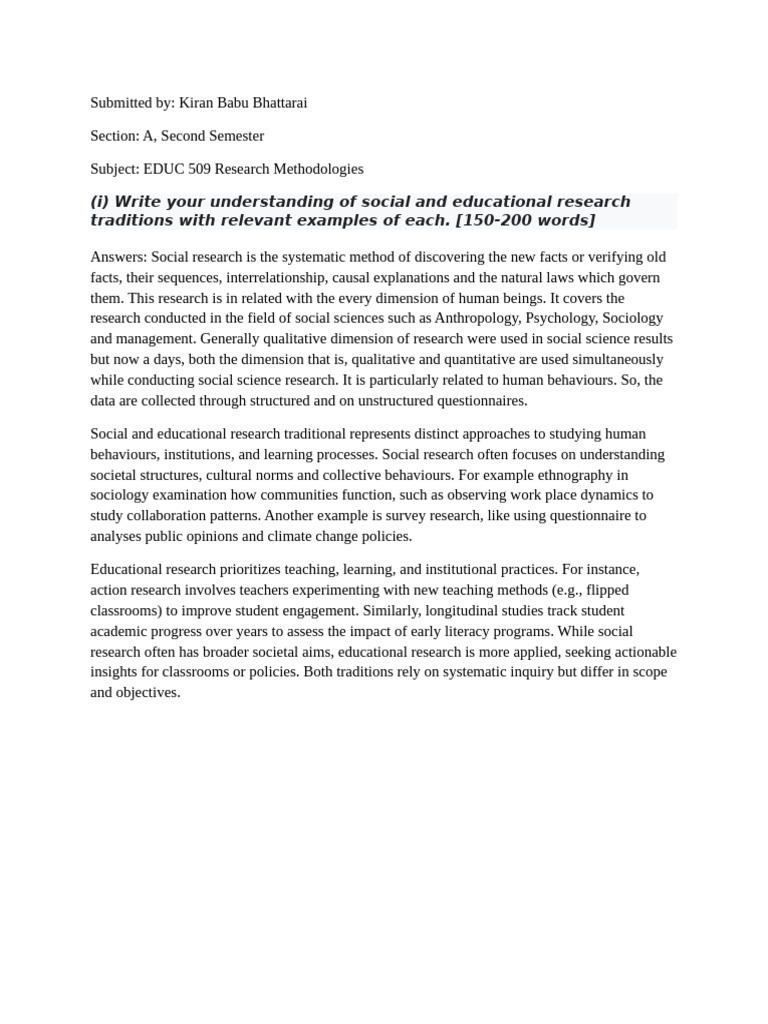 Kiran Babu Bhattarai - Assignment One - Reasearch Methodology - MEd Math - 2nd Semester | PDF ...