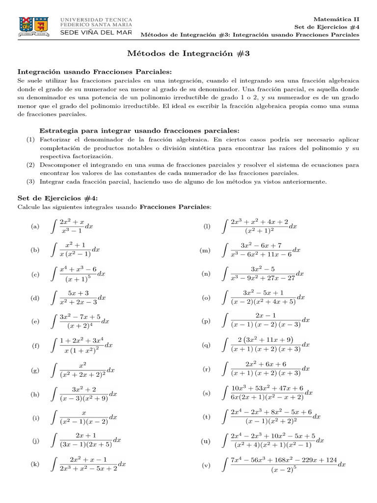 Set de Ejercicios 04 - Método de Integración por Descomposición en Fracciones Parciales | PDF