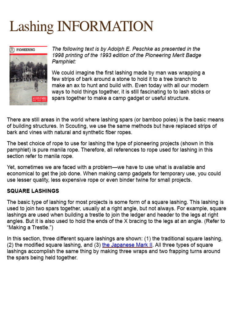 Square Lashings for Trestle Building | PDF | Knot | Rope